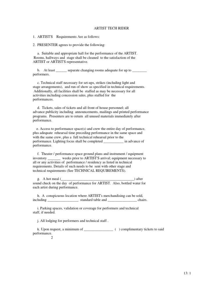 Artist Tech Rider | PDF | Microphone | Sound Recording