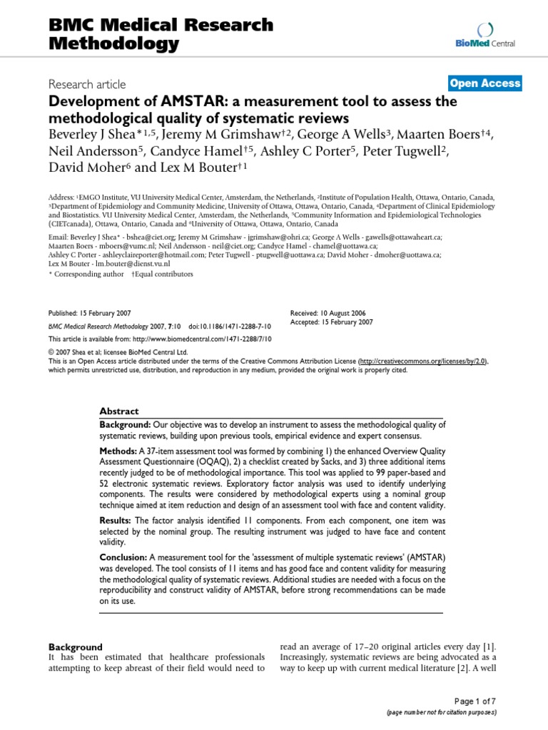 BMC Medical Research Methodology | Download Free PDF | Systematic ...