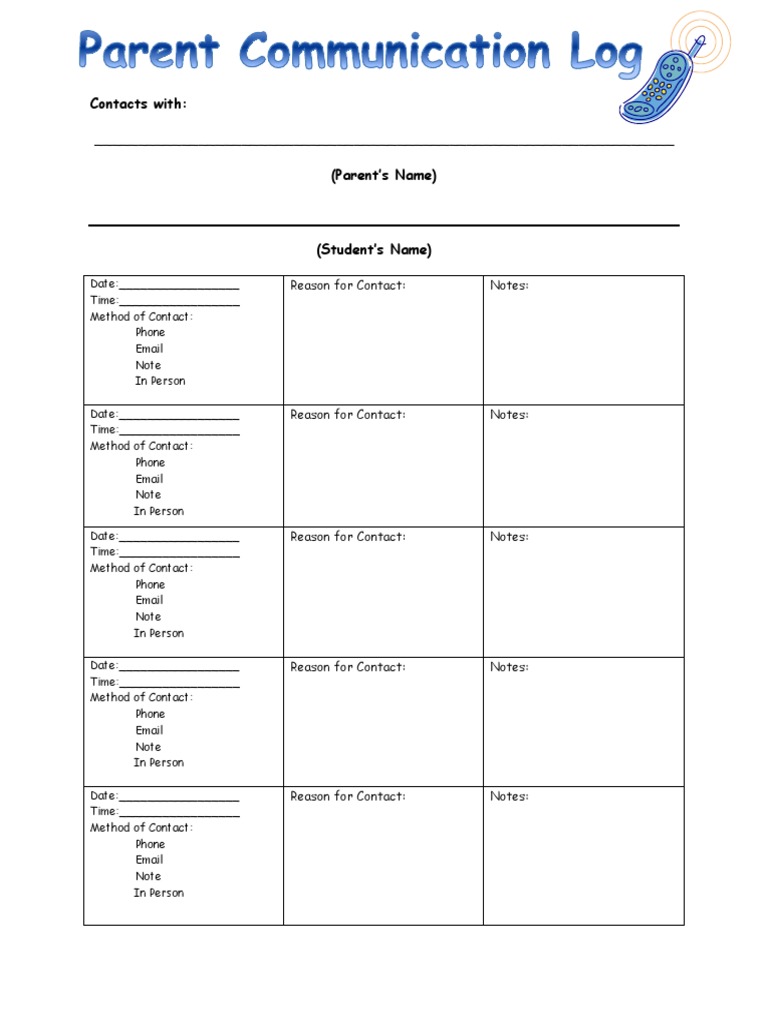 Parent Communication Log Template | PDF