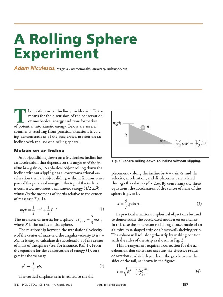 A Rolling Sphere Experiment | PDF | Physical Sciences | Physical Quantities