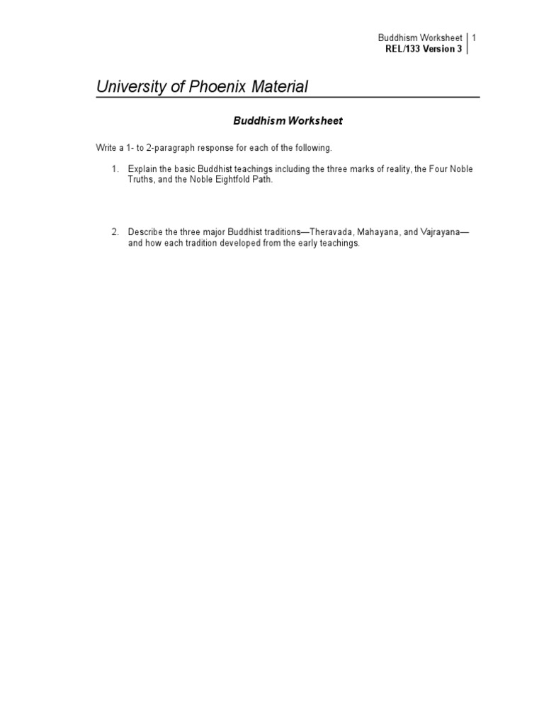 Buddhism Teachings & Traditions Worksheet | PDF | Social Science ...