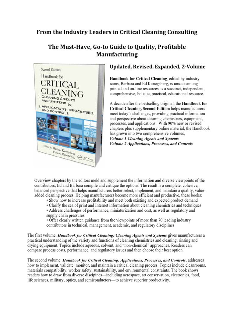 Critical Cleaning Handbook 2nd Edition | PDF | Engineering | Science ...