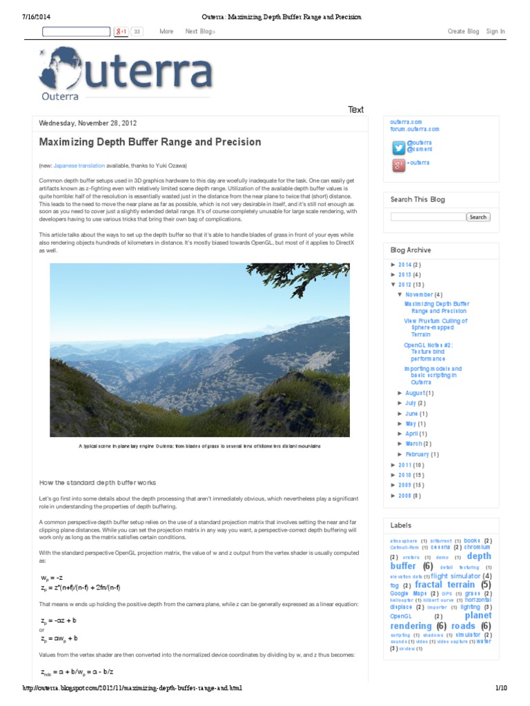 Maximizing Depth Buffer Range and Precision | PDF | Shader | Logarithm