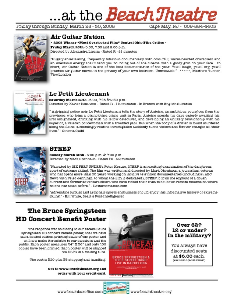 Beach Theatre Weekly Schedule Mar 28 To 30 | PDF | Leisure | Theatre