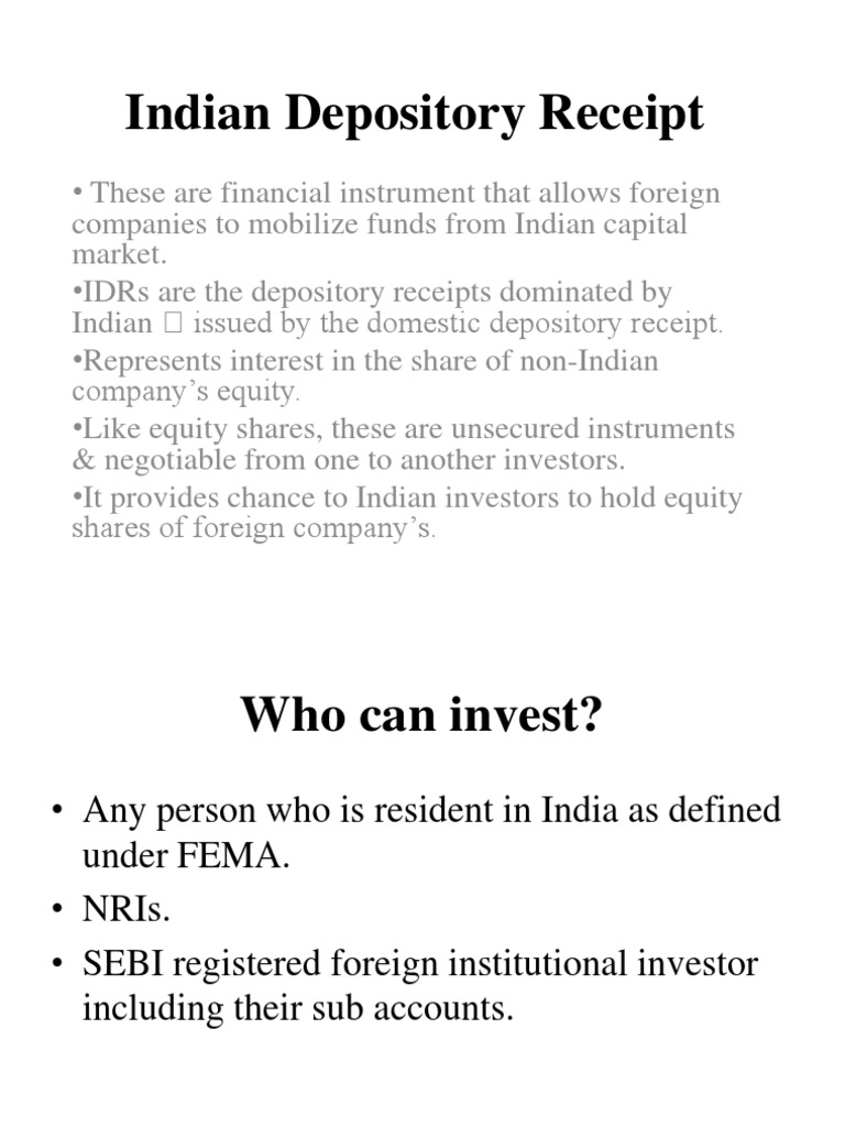 Indian Depository Receipt | PDF | Investor | Equity (Finance)