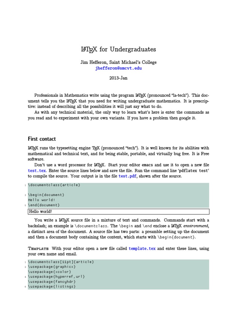LaTeX Template for Undergraduate Mathematics Documents | PDF ...