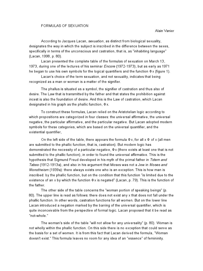 Formulas of Sexuation | Download Free PDF | Sigmund Freud | Jacques Lacan