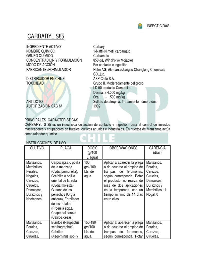 Insecticida Carbaryl S85: Uso y Precauciones | PDF | Plantas ...
