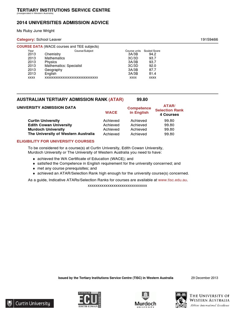 ATAR Selection Rank Overview 2014 | PDF | Educational Assessment And ...