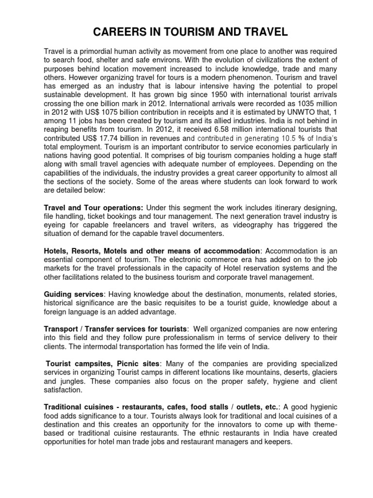 Careers in Travel and Tourism Industry | PDF | Social Science