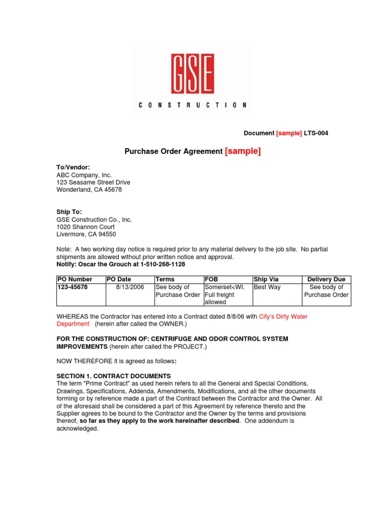Sample GSE Purchase-Order | PDF | General Contractor | Government