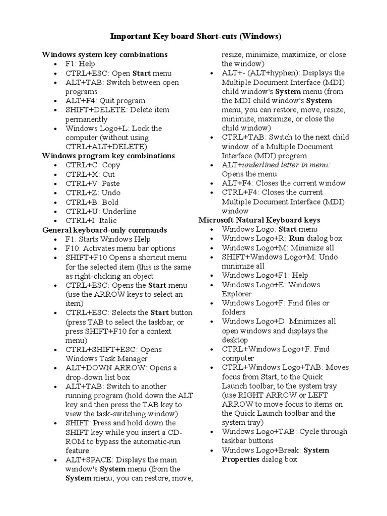 Important Key Board Short | PDF