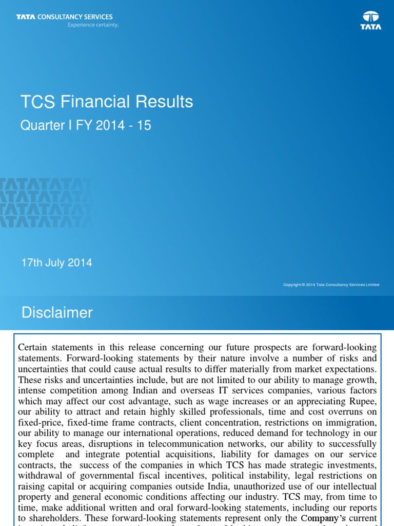 TCS Financial Results: Quarter I FY 2014 - 15 | PDF | Expense ...