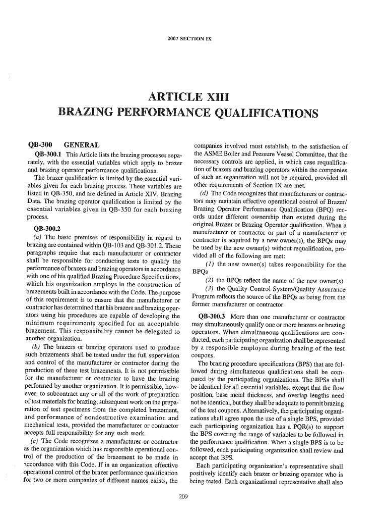 Brazing Performance Qualifications | PDF