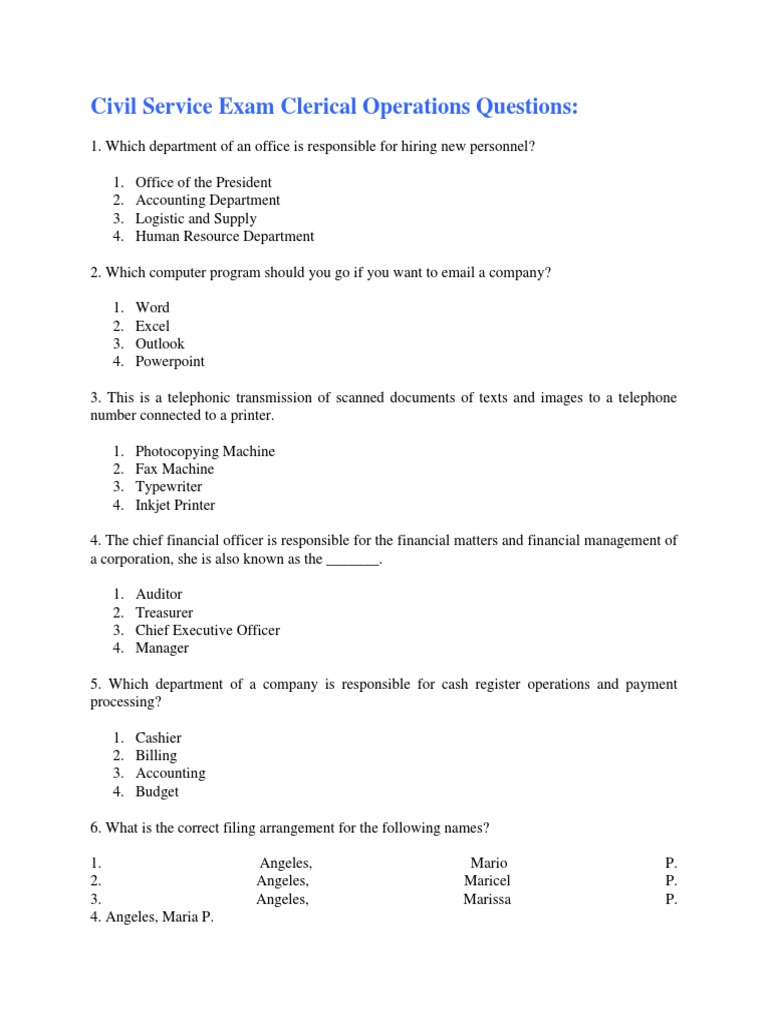 Civil Service Exam Clerical Operations Questions | PDF | Invoice | Sales