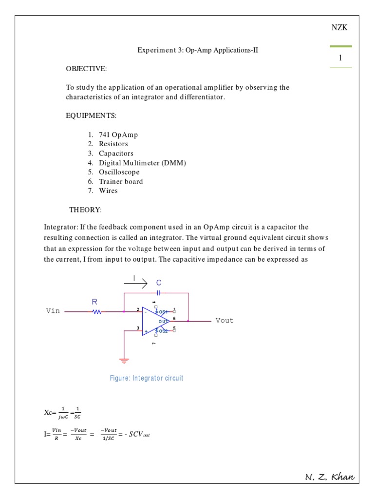 Integrator Diffentiator | PDF | Operational Amplifier | Electromagnetism