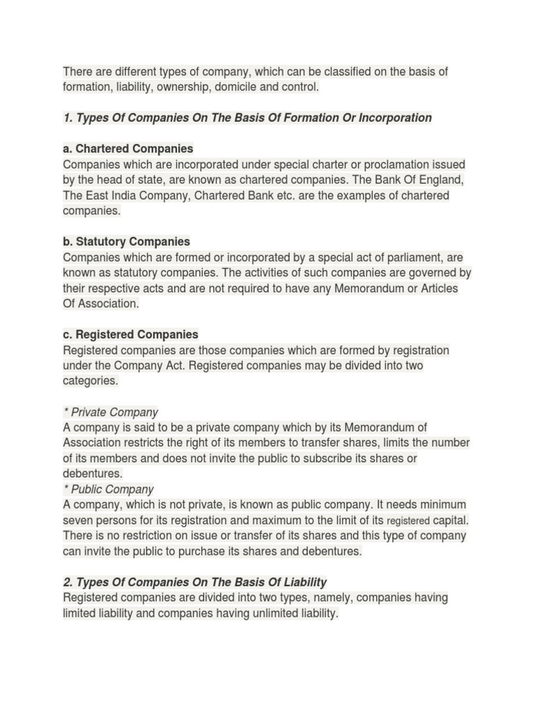 Types of Companies On The Basis of Formation or Incorporation | PDF ...