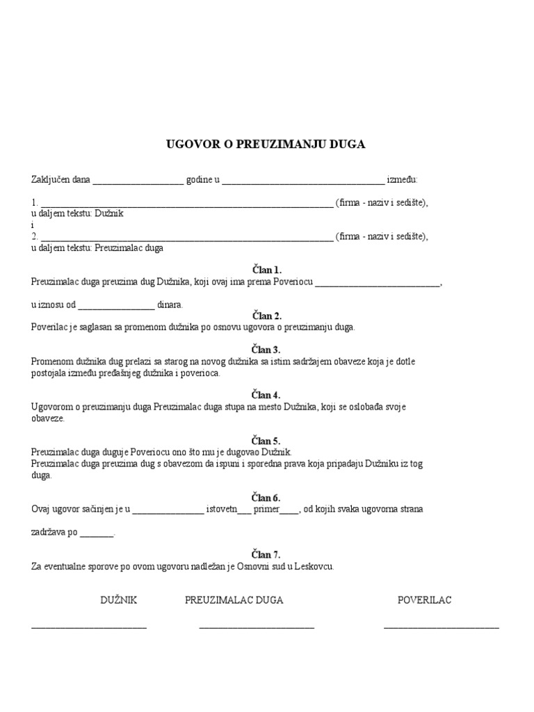 Ugovor o Preuzimanju Duga | PDF