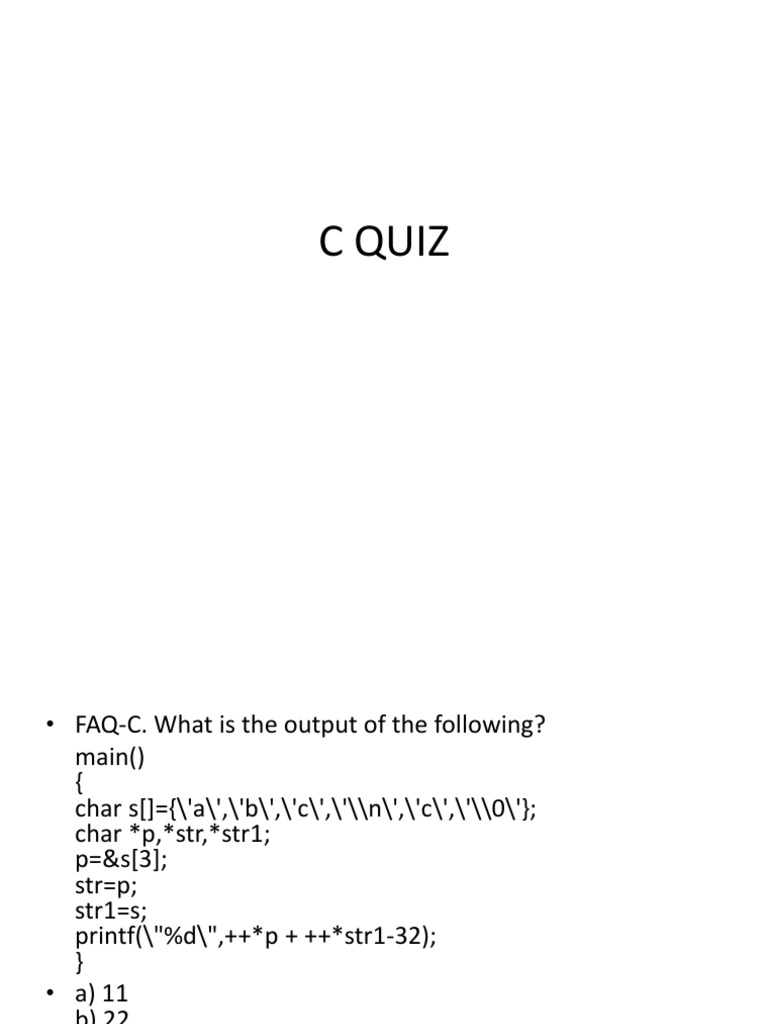 C Quiz Pdf Pointer Computer Programming Integer Computer Science 8406