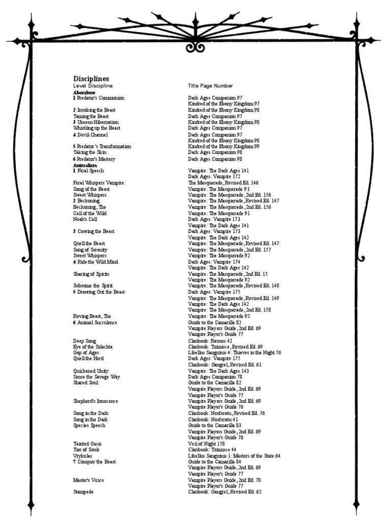 Discipline Master List | PDF | Vampires
