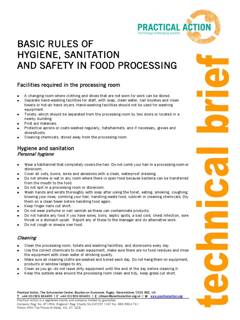 Basic Rules of Hygiene, Sanitation and Safety in Food Processing ...