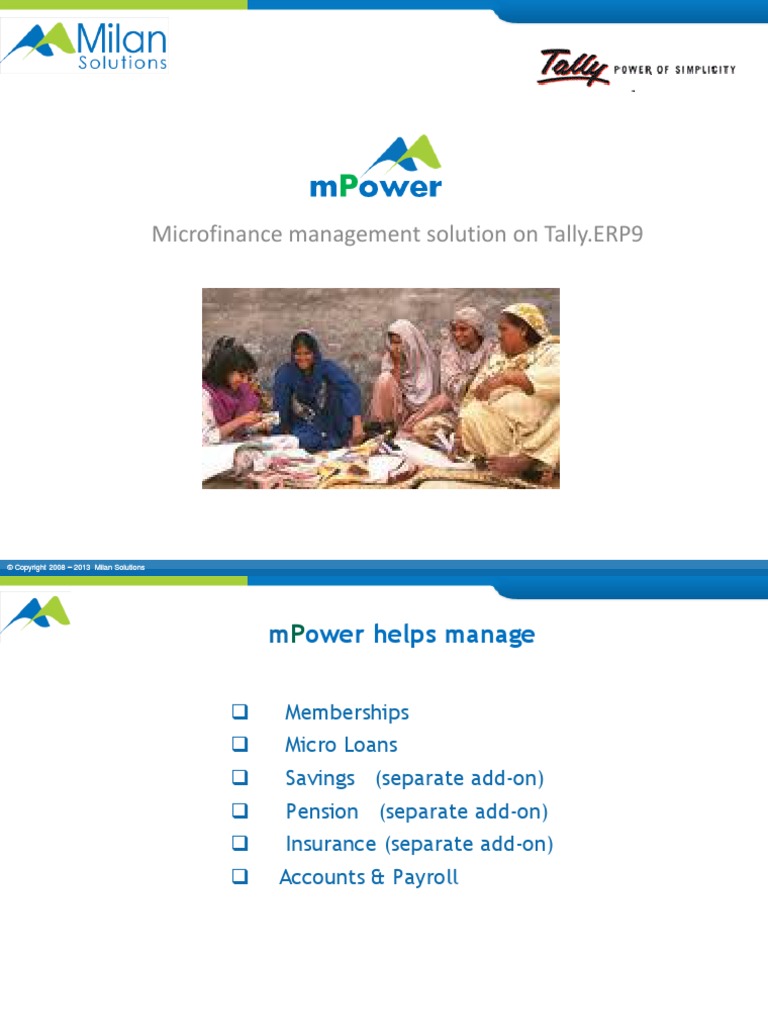 Microfinance Management Solution On Tally - ERP9 - Mpower | PDF ...