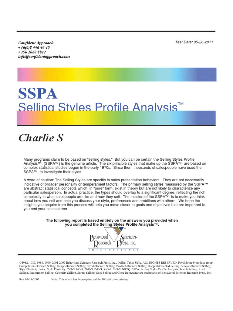 SSPA Assessment - Example | PDF | Sales | Emergence