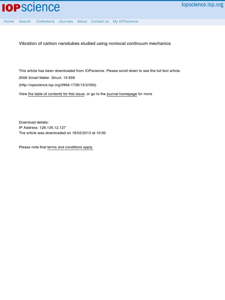 Vibration Of Carbon Nanotubes Pdf Carbon Nanotube Bending