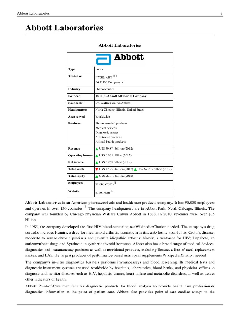 Abbott Laboratories Profile - Pharmaceutical Company Founded in 1888 ...
