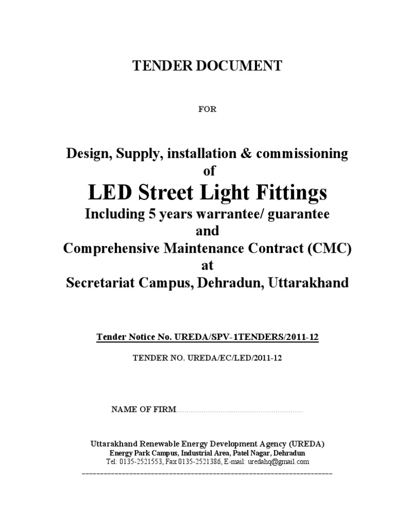 LED Street Light Fittings: Tender Document | PDF | Arbitral Tribunal ...