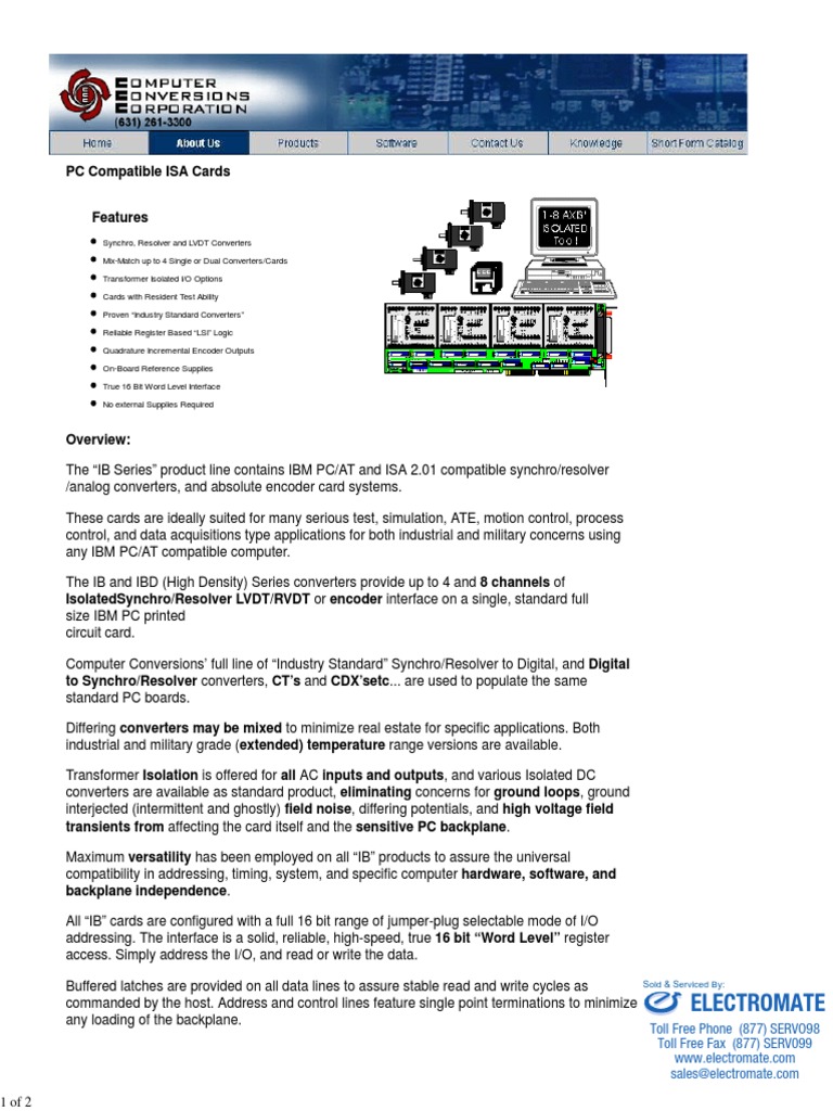 Computer Conversions ISA Specsheet | PDF | Personal Computers | Input/Output