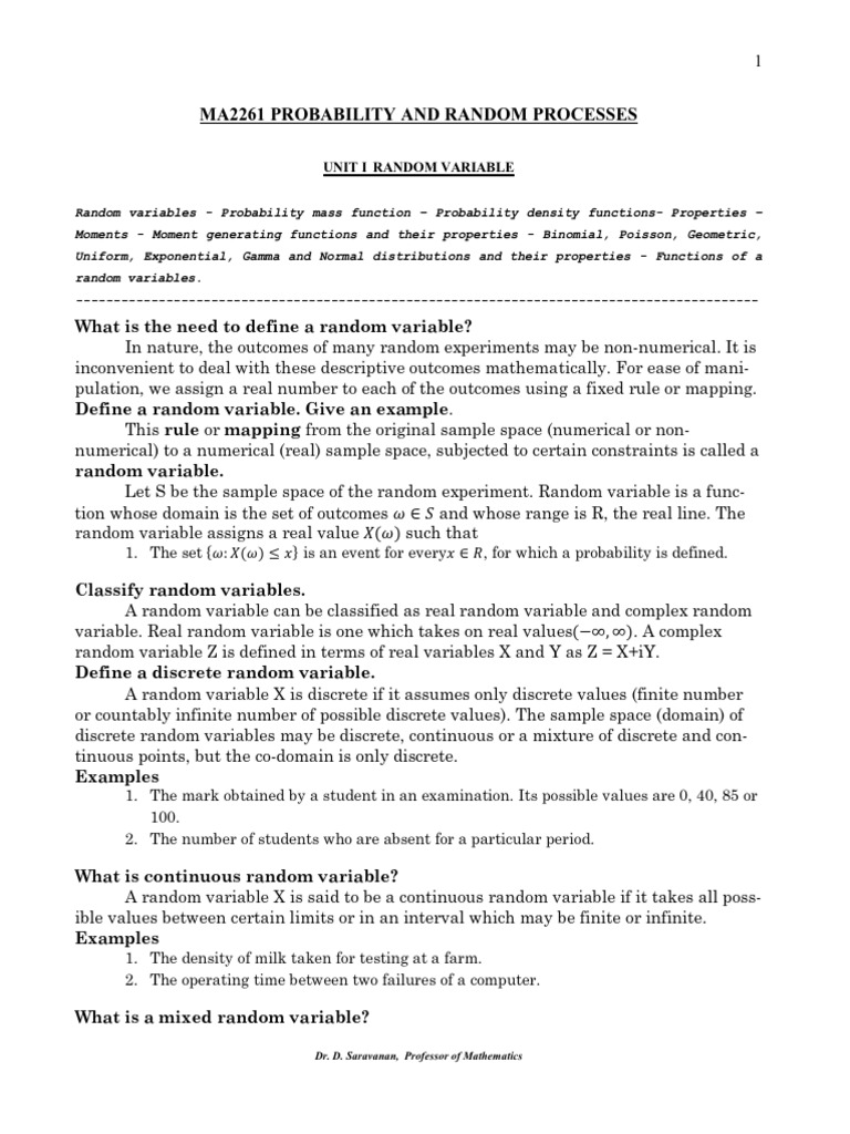 Probability and Random Variables | PDF | Probability Distribution ...