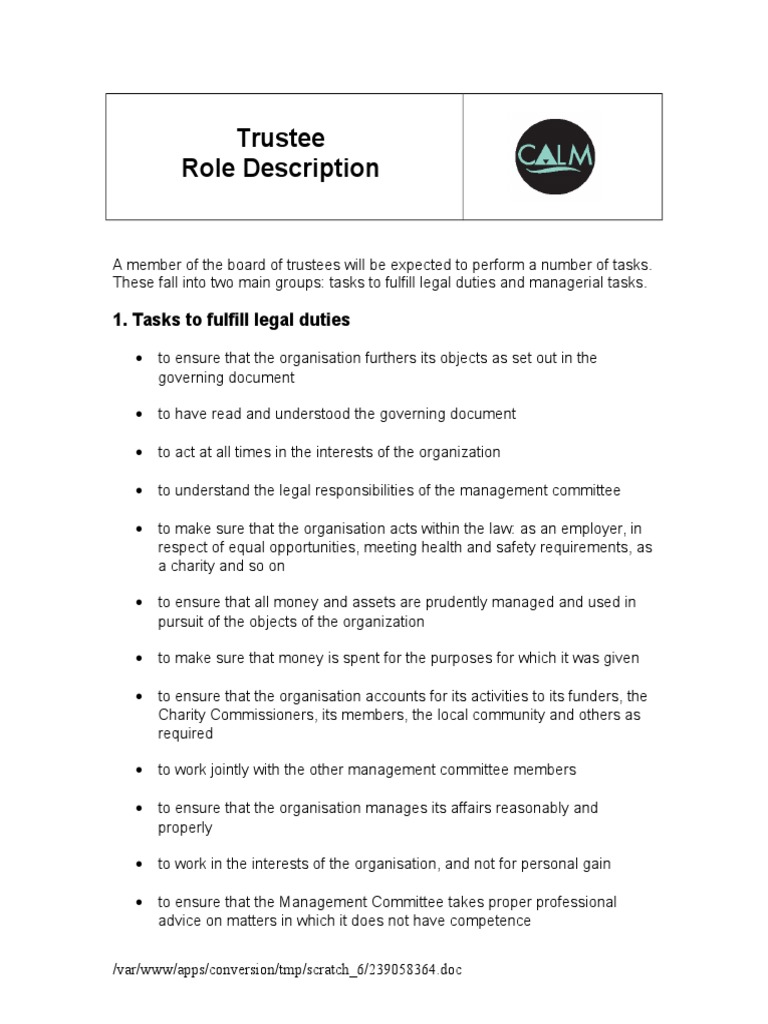 Trustee Role and Responsibilities Guide | PDF | Trustee | Charitable ...