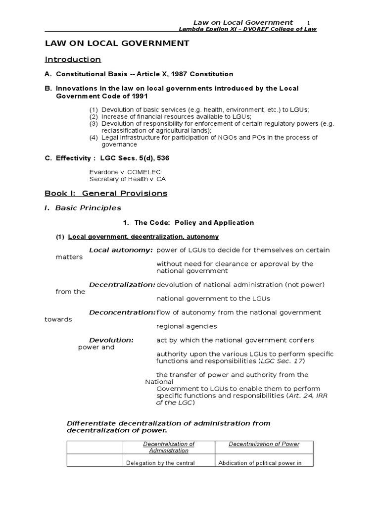 Local Government Code Reviewer | PDF | Nuisance | Devolution