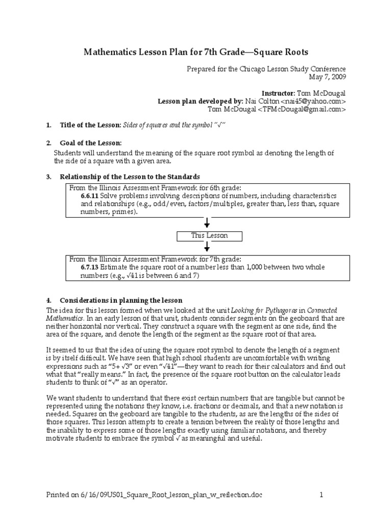 7th Grade Square Roots Lesson | PDF | Square Root | Rectangle