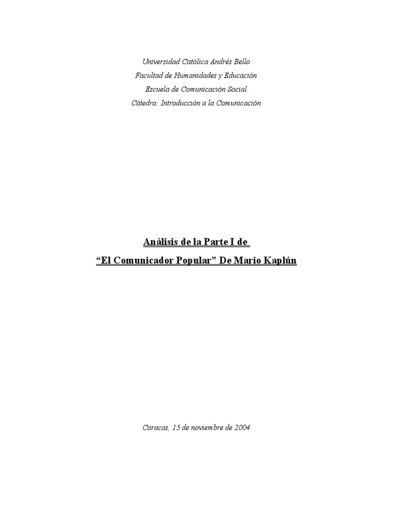 Análisis de "El Comunicador Popular" de Mario Kaplún | PDF | Unión ...