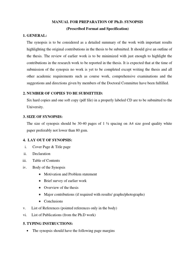 SRM Ph.D. Synopsis Preparation Guide | PDF