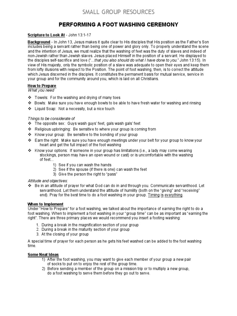 Performing A Foot Washing Ceremony | PDF | Religious Belief And ...