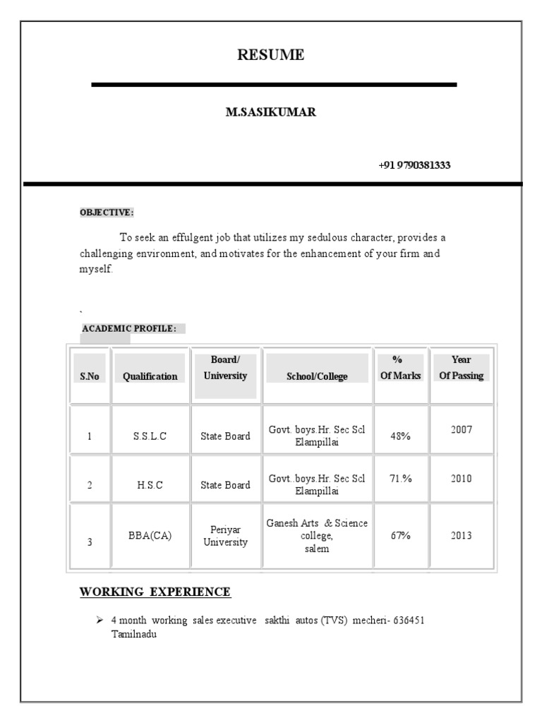 Resume of M. Sasikumar - Job Seeker | PDF
