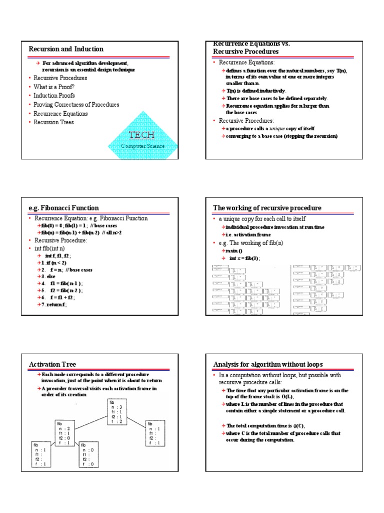 Recursion and Induction Recurrence Equations vs. Recursive Procedures | PDF | Theorem | Recursion