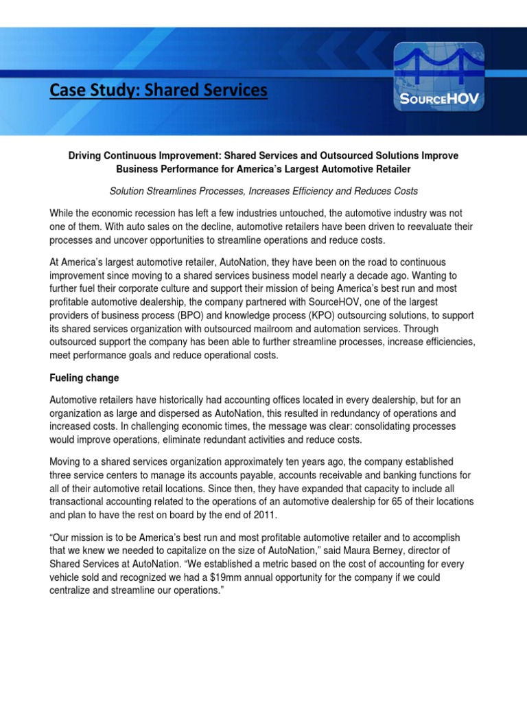 AutoNation Shared Services Case Study Long Form | PDF | Outsourcing | Business Process