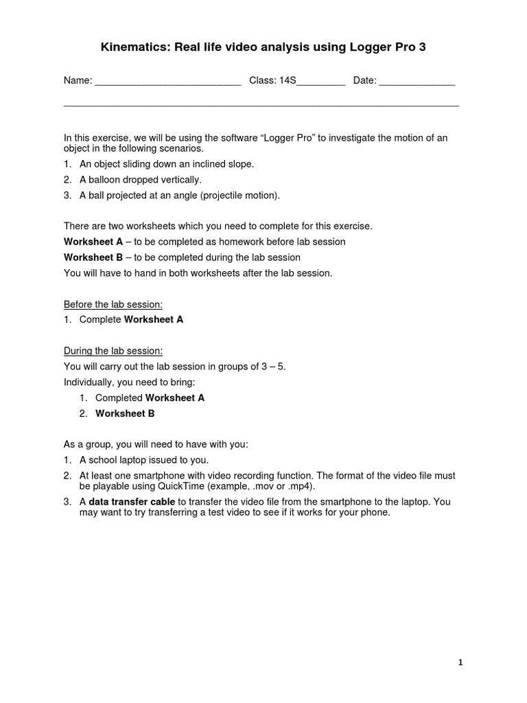 Kinematics Video Analysis Worksheet | PDF | Velocity | Physics