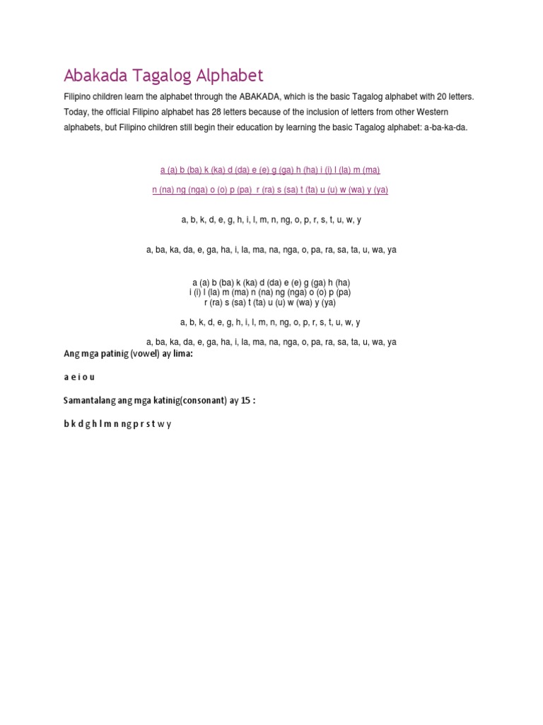 Tagalog Alphabet | PDF