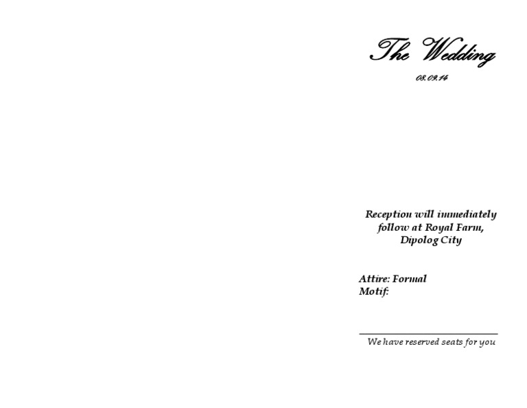 The Wedding: Reception Will Immediately Follow at Royal Farm, Dipolog ...