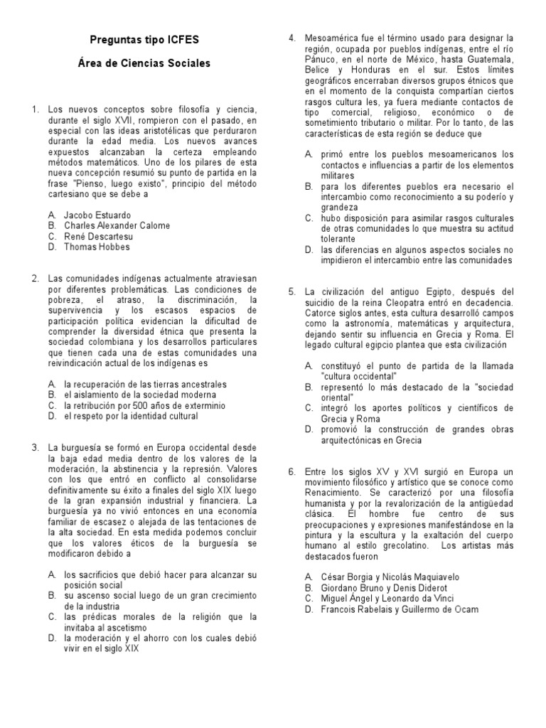 Preguntas Tipo ICFES | PDF | Sociedad | Verdad