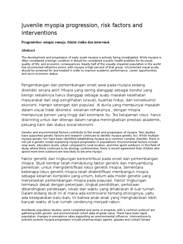 Juvenile Myopia Progression - Jurnal Mata | PDF