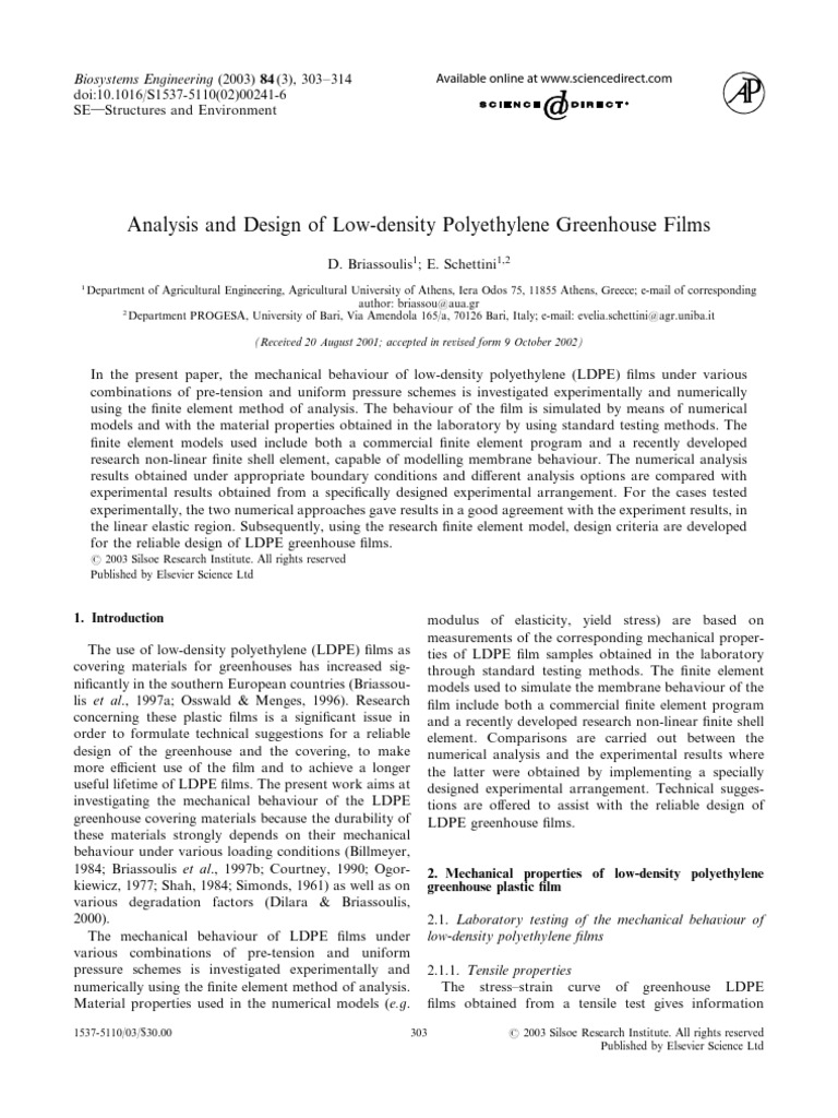 Biosystem Engineering 2003 | PDF | Deformation (Engineering) | Yield ...