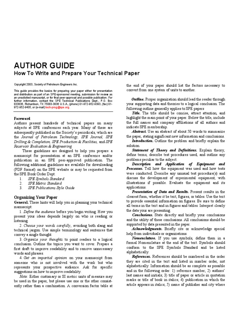 SPE Write a Paper | Abstract (Summary) | Theory