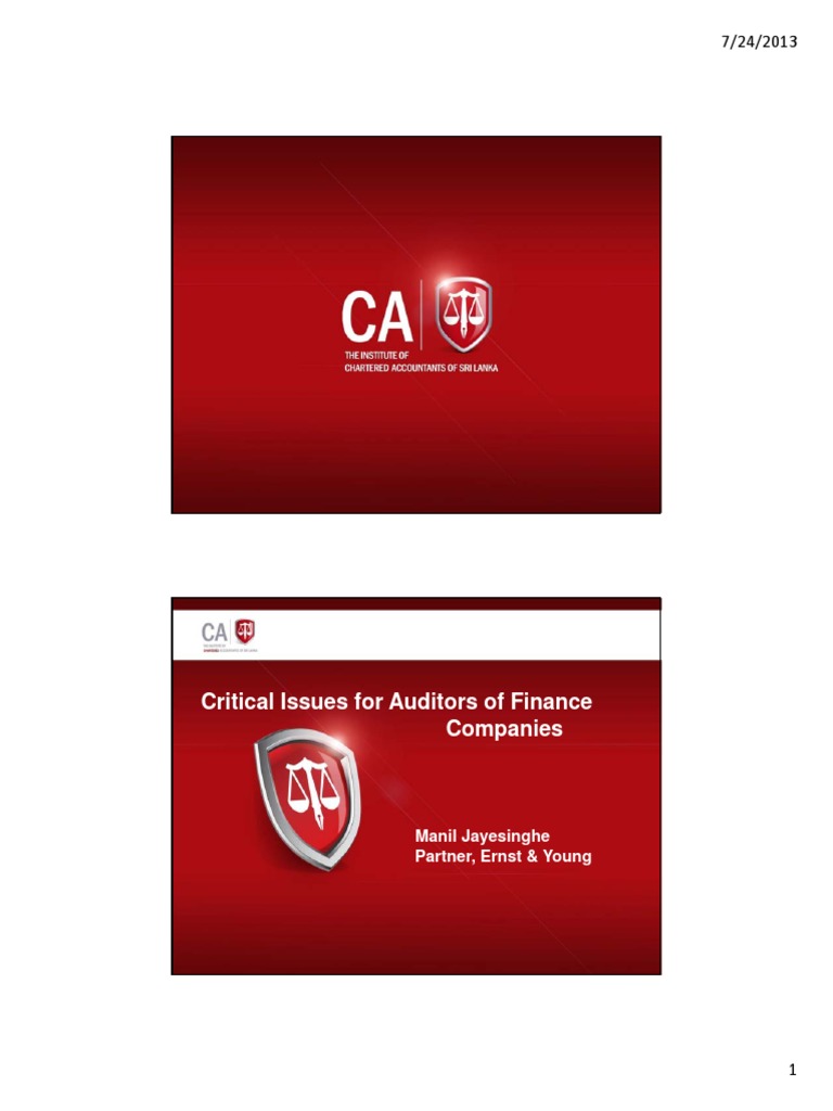 Critical Issues For Auditors of Finance Companies | PDF | Audit | Risk