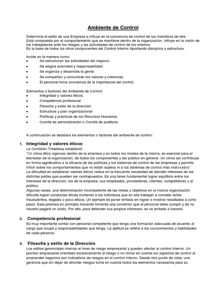 Elementos del Ambiente de Control Empresarial | PDF | Recursos humanos ...